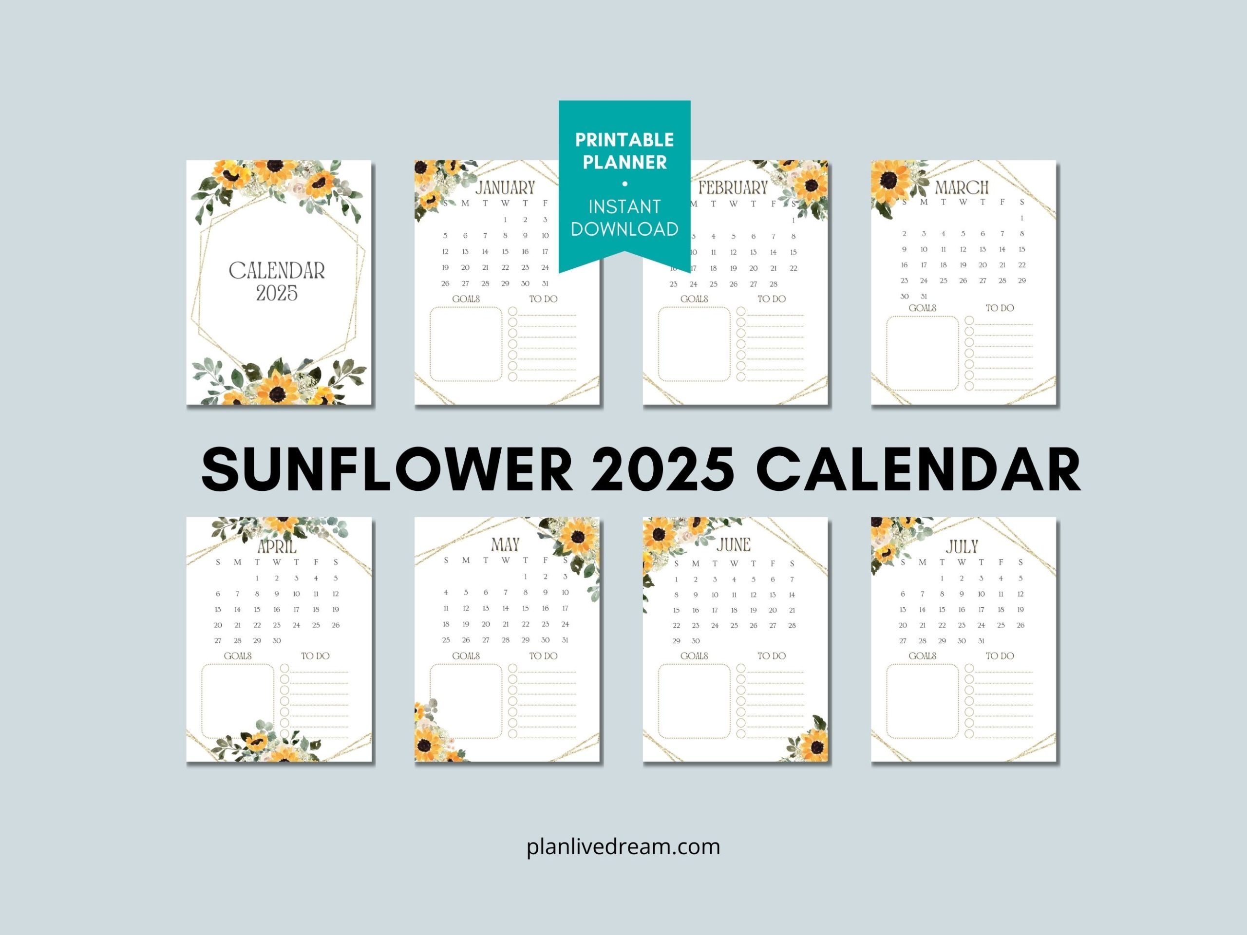 Sunflower 2025 Calendar Journal Bundle – Plan.Live.Dream Digital ...