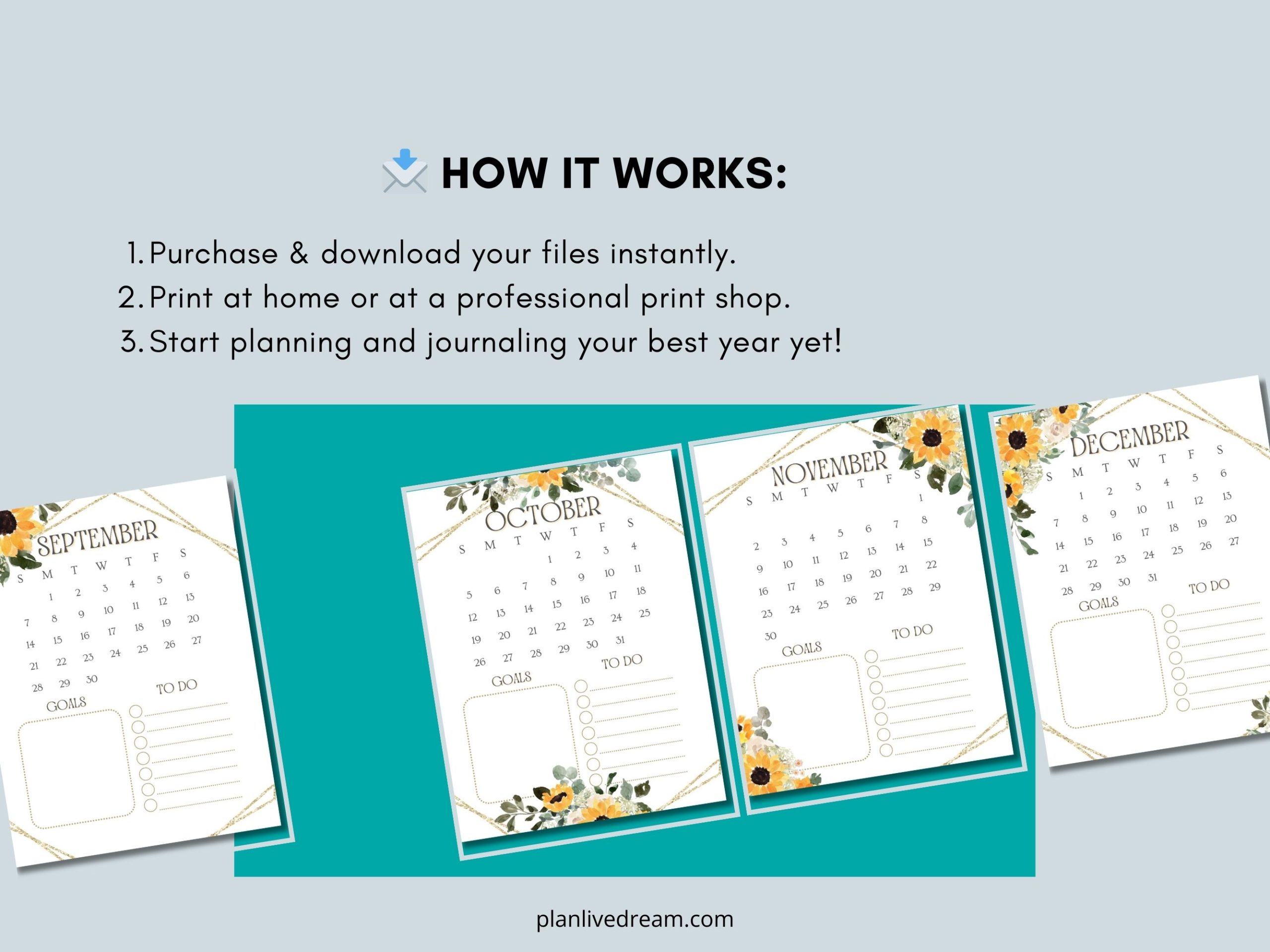 Sunflower 2025 Calendar Journal Bundle – Plan.Live.Dream Digital ...